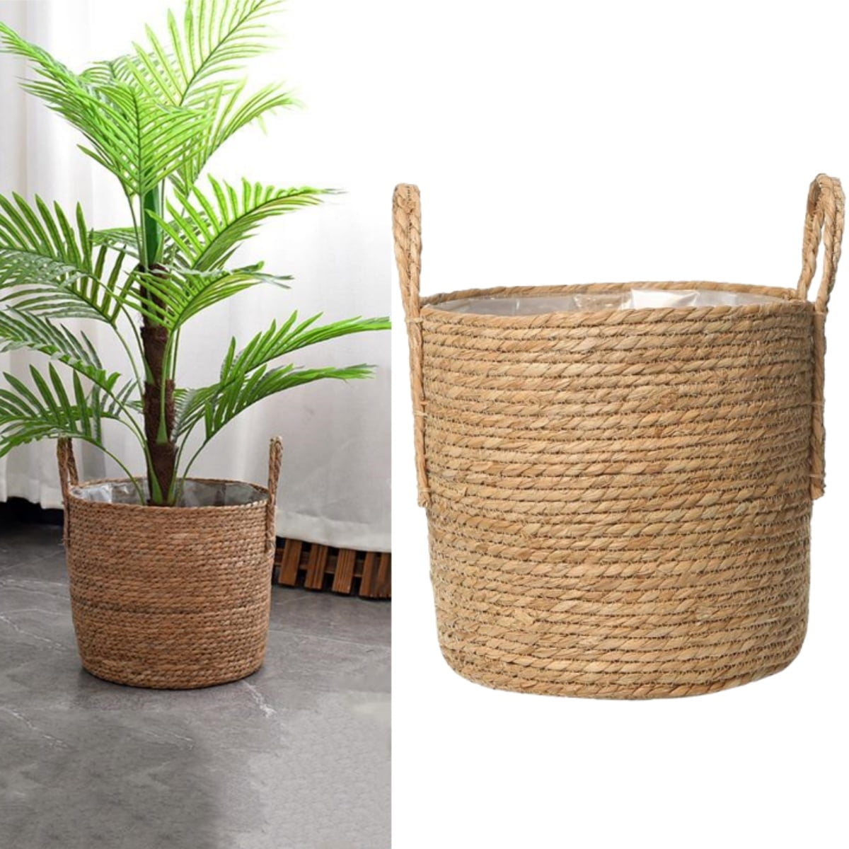 1Pcs Seagrass Basket Planter Straw Flowerpot with Plastic Liner and ...