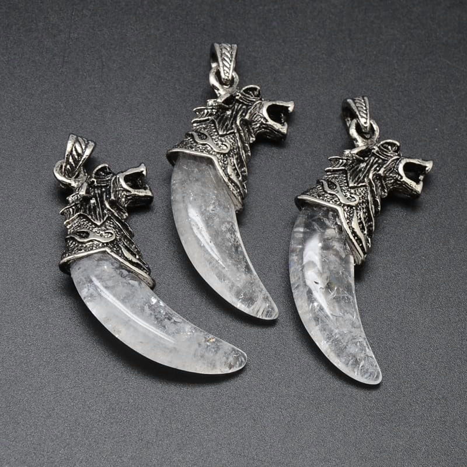 1Pcs Silver Zinc Alloy Natural Quartz Big Pendants Rock Pendants Tusk ...