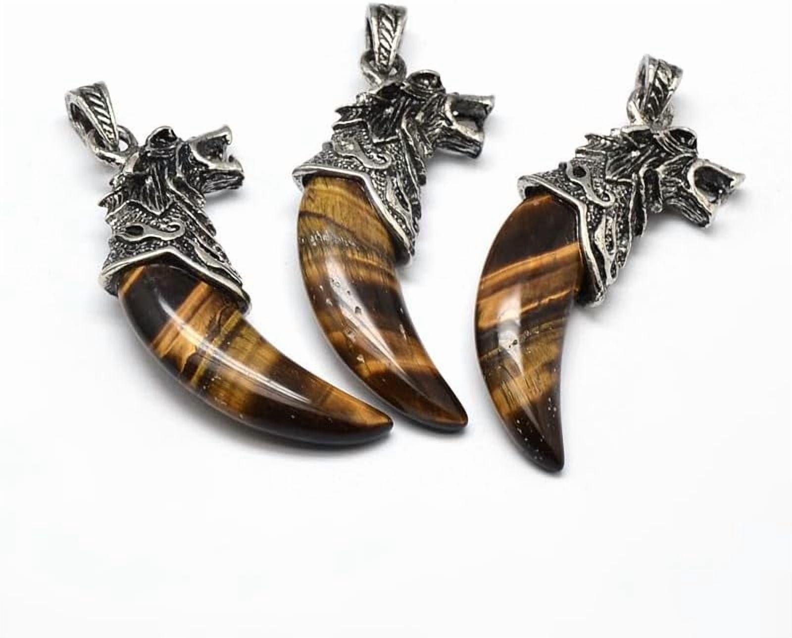 1Pcs Silver Zinc Alloy Natural Tiger Eye Big Pendants Tusk Shape with ...