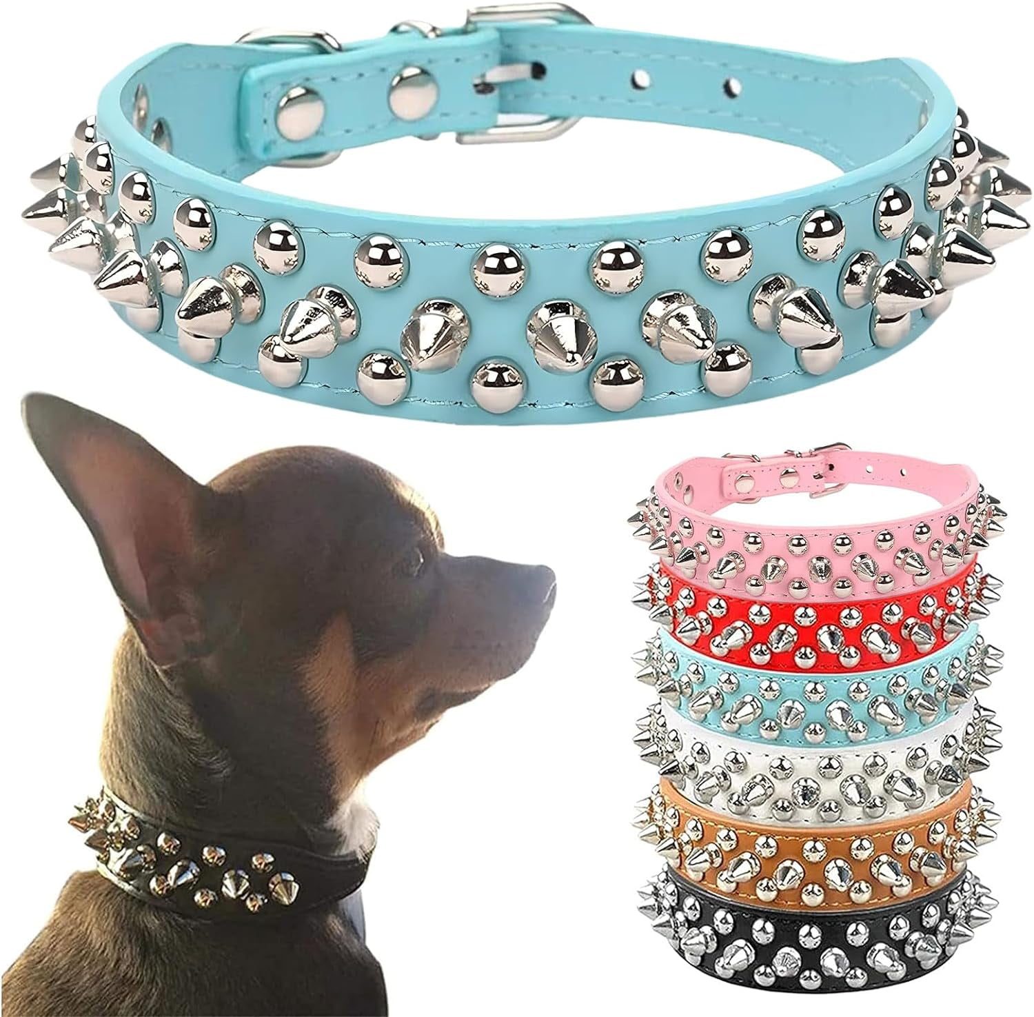 1Pcs Spiked Dog Collar Black Soft Pu Leather Funny Mushrooms Rivet ...