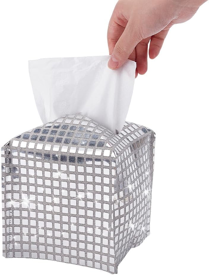 1Pcs Tissue Box Cover Glitter Silver Square Bling Paper Holder ...