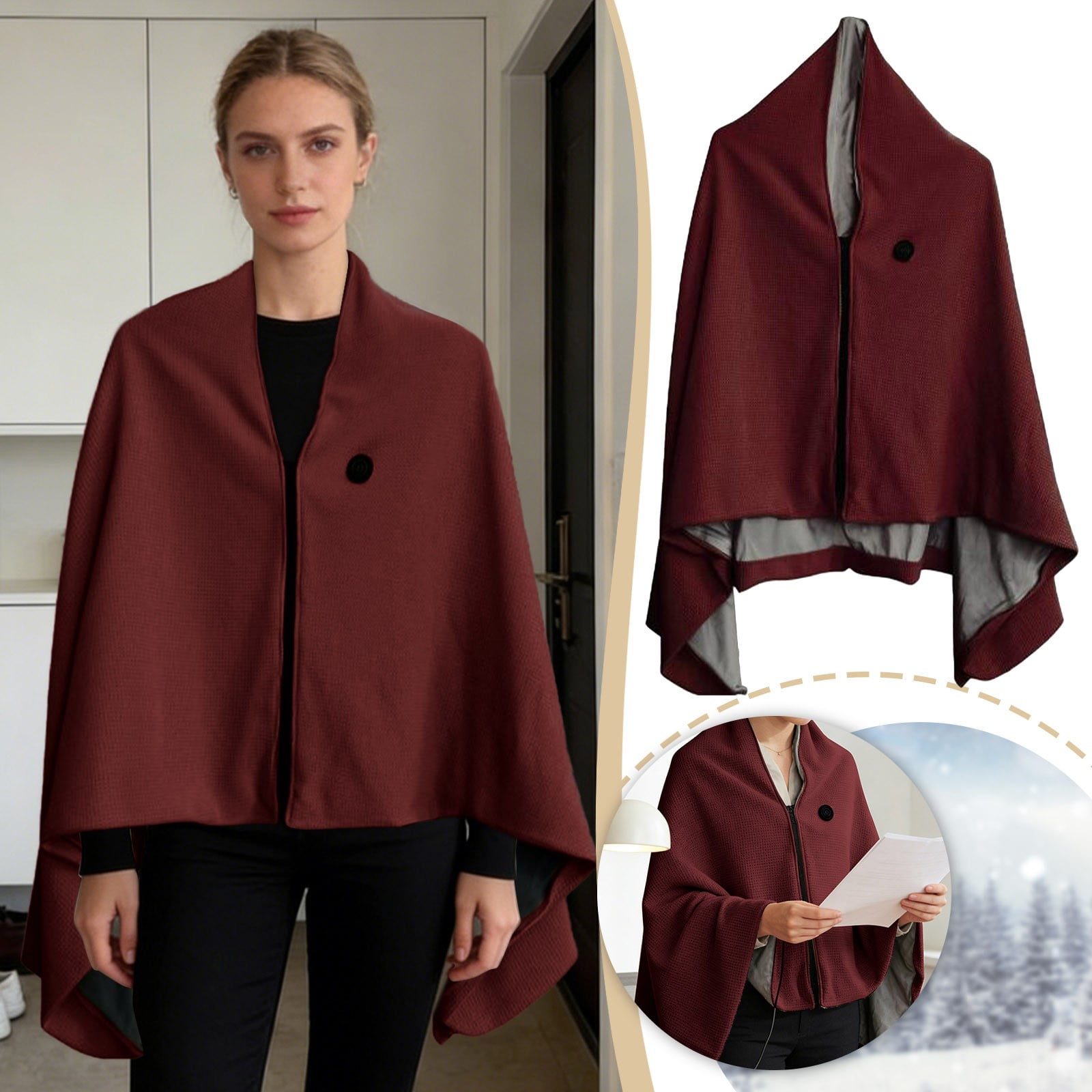 1Pcs USB Heated Shawl 3 Heat Settings Wearable Blanket Cape For Outdoor ...