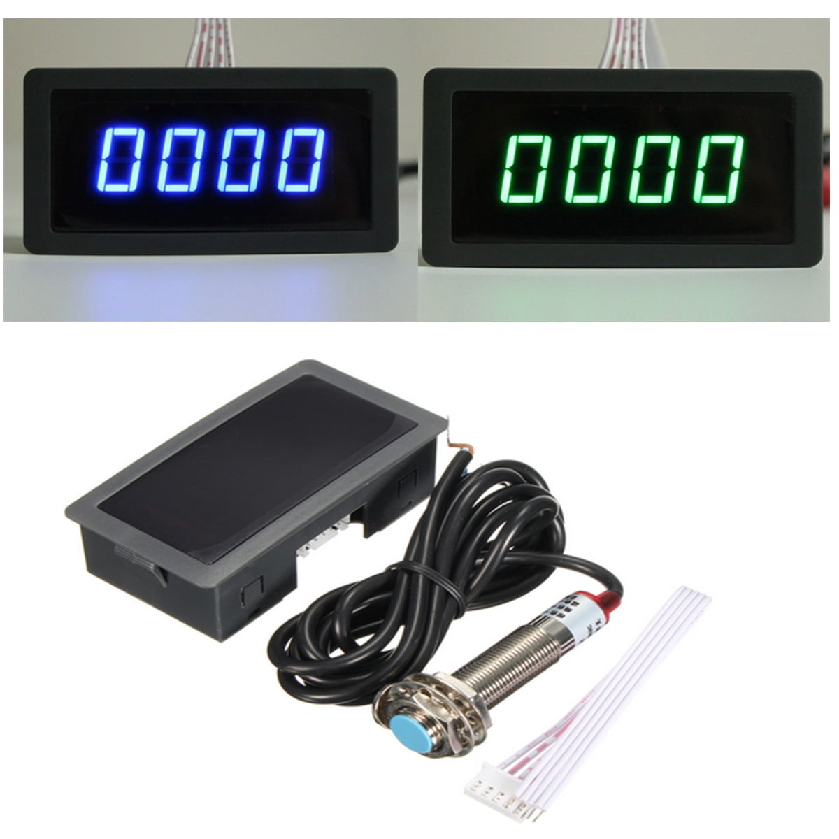 1Pcs Universal Tachometer 4 Digital Green LED Tach RPM Speed Meter With ...