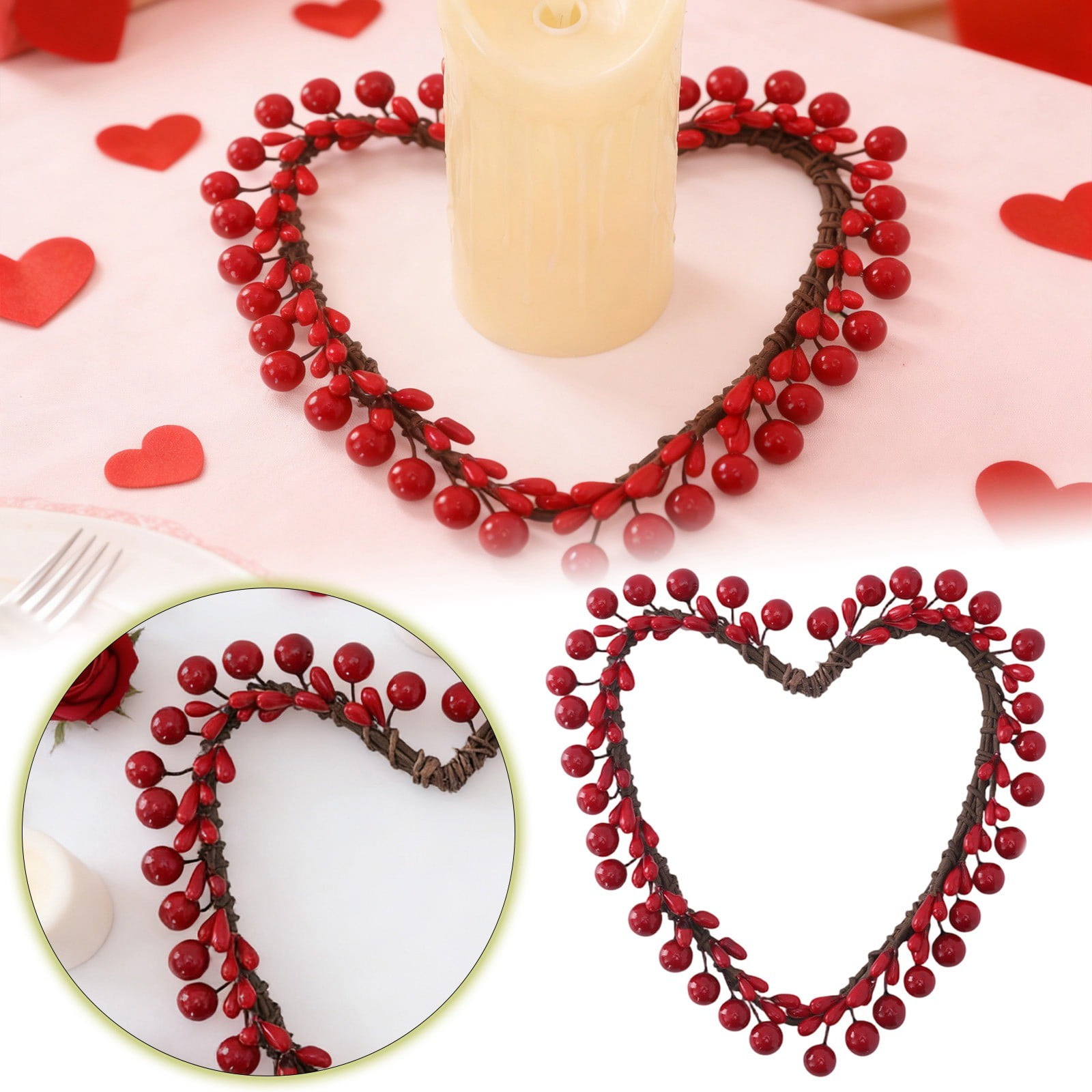1Pcs Valentine's Day Candle Wreath Floral Ring With Flickering LED ...