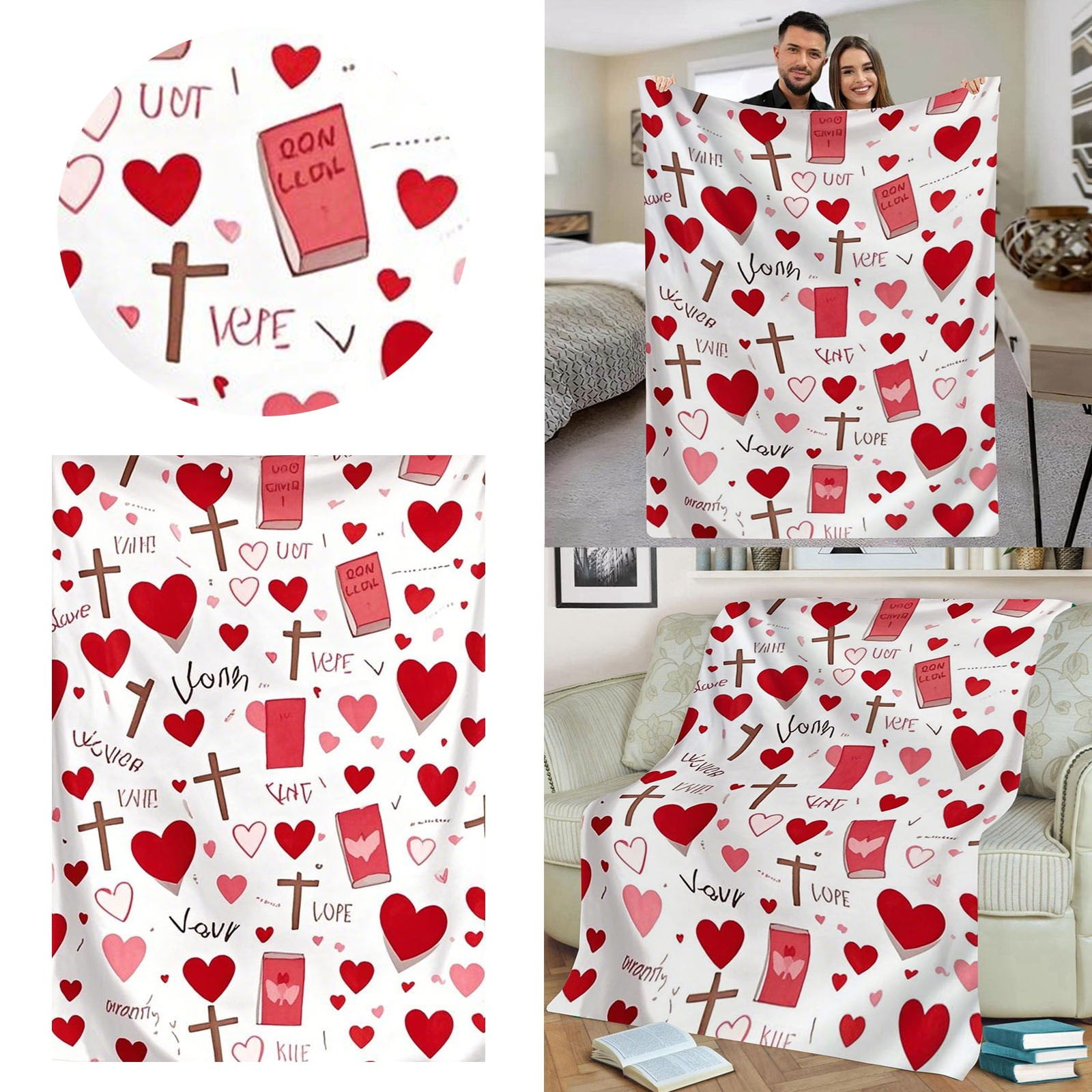1Pcs Valentine's Day Heart Design Cozy Flannel Throw Blanket For ...