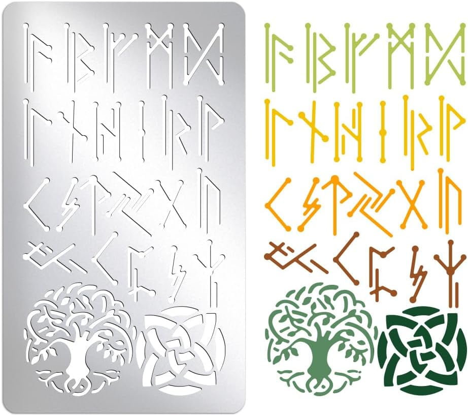 1Pcs Viking Runes Metal Stencil Retro Stainless Steel Ancient Alphabet ...