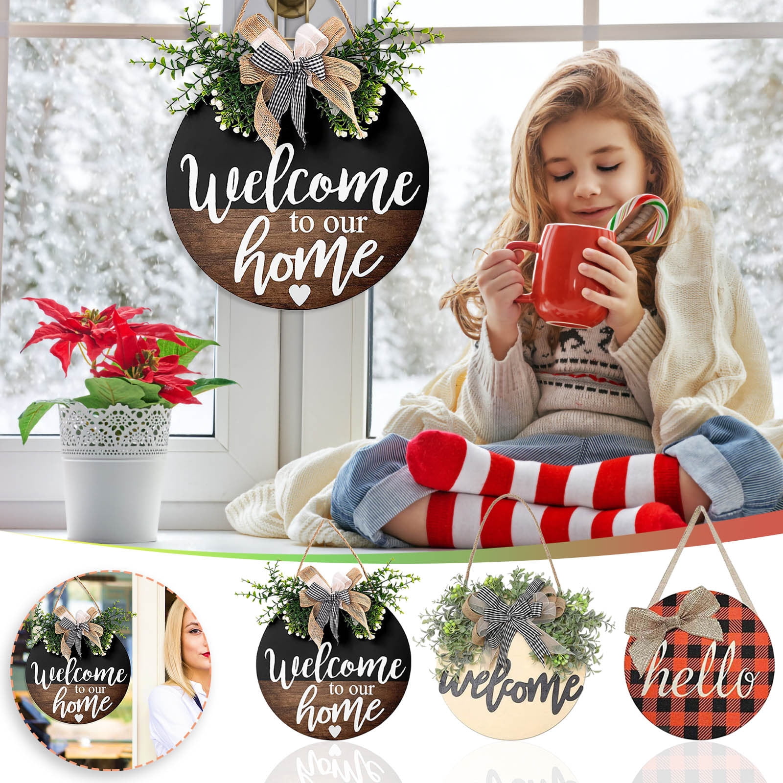 1Pcs Welcome Sign under $5! Yrmaups Welcome Sign Wooden Round Door ...