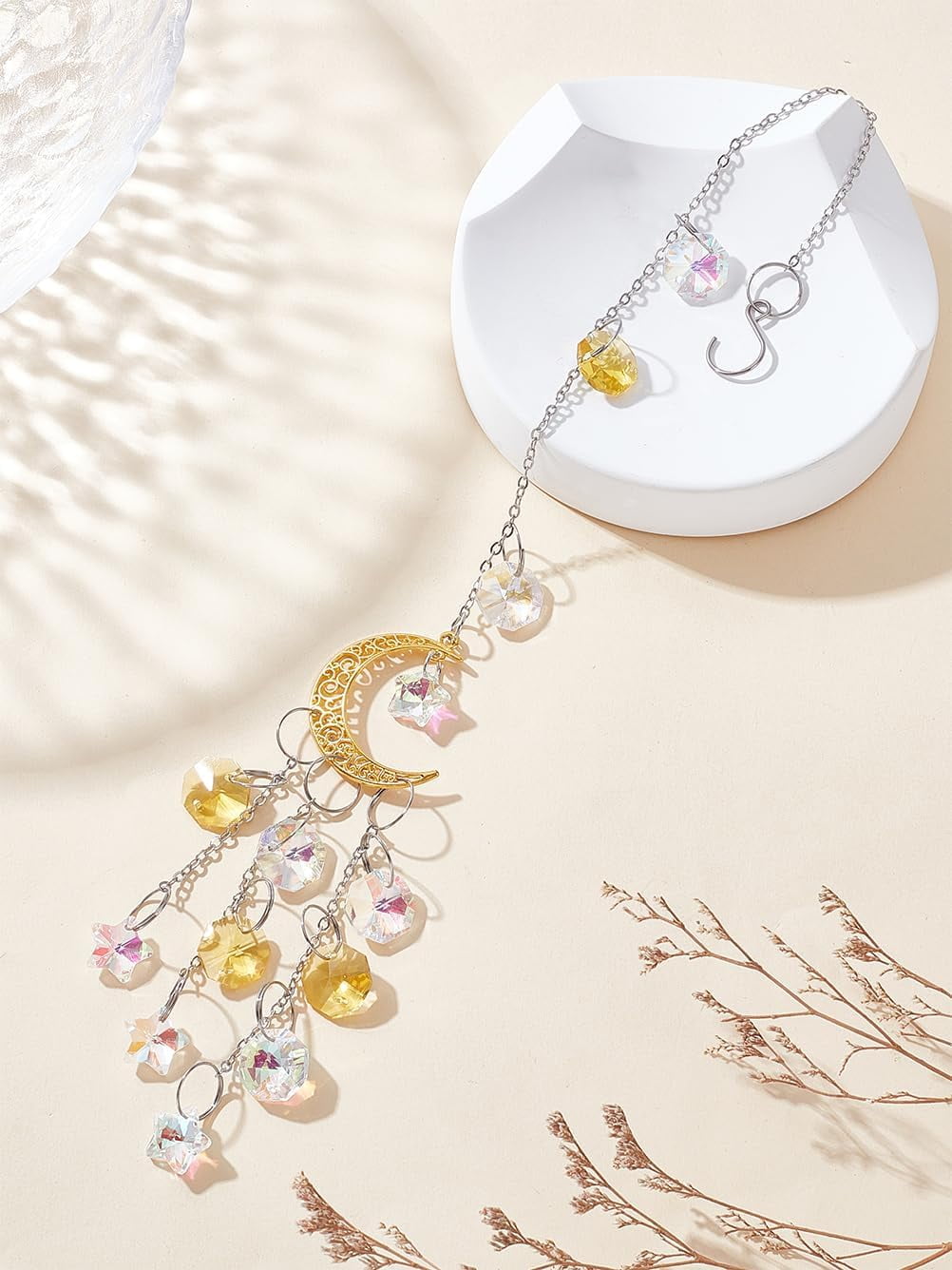 1Pcs Wind Chime Pendant Hanging Suncatchers with Alloy Moon Charm ...