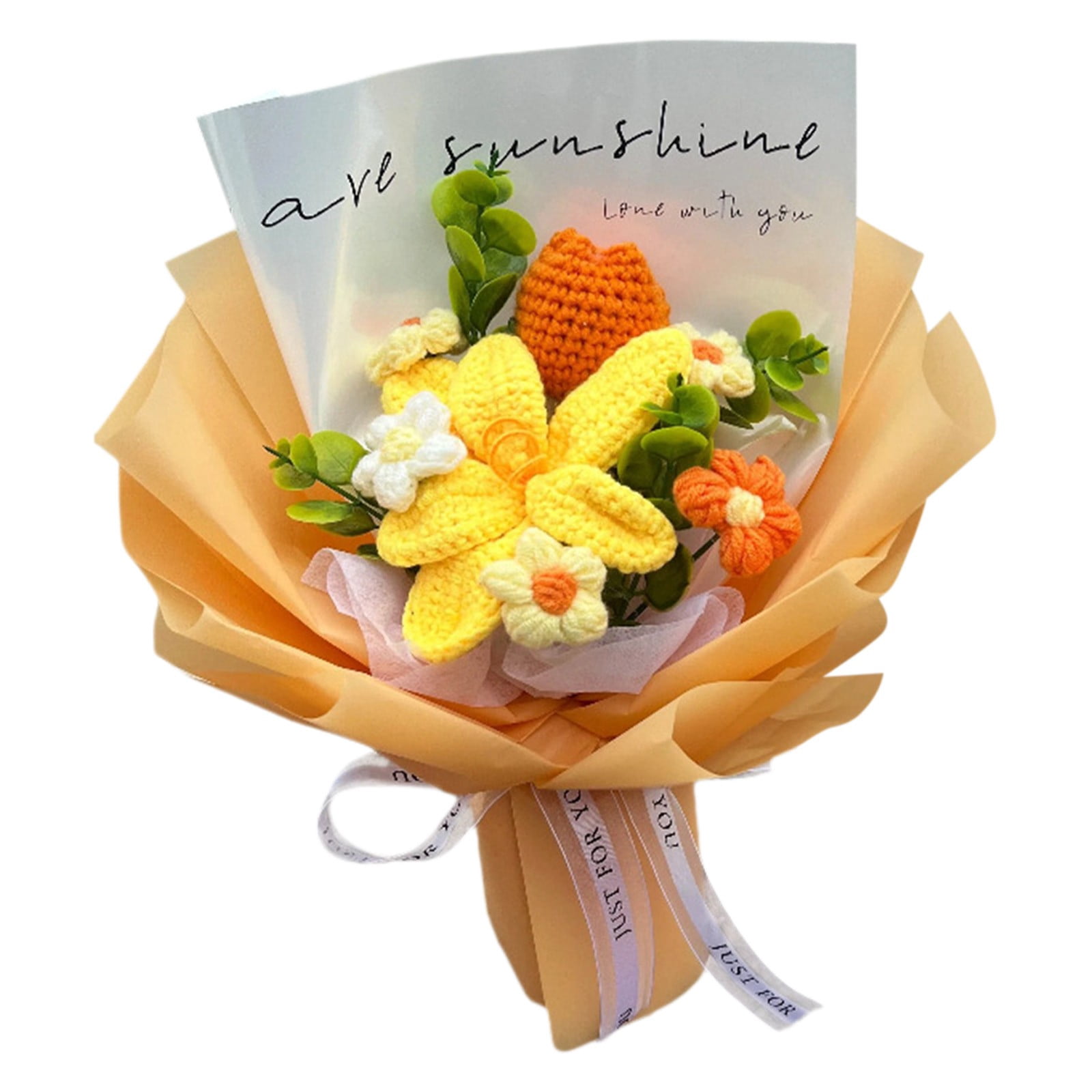 1Pcs Yellow Exquisite Handmade Woven Rose Lily Bouquet for Mother‘S Day ...