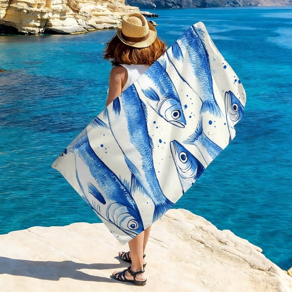 1Pcs, ocean wind small fish pattern soft towel is suitable for beach ...