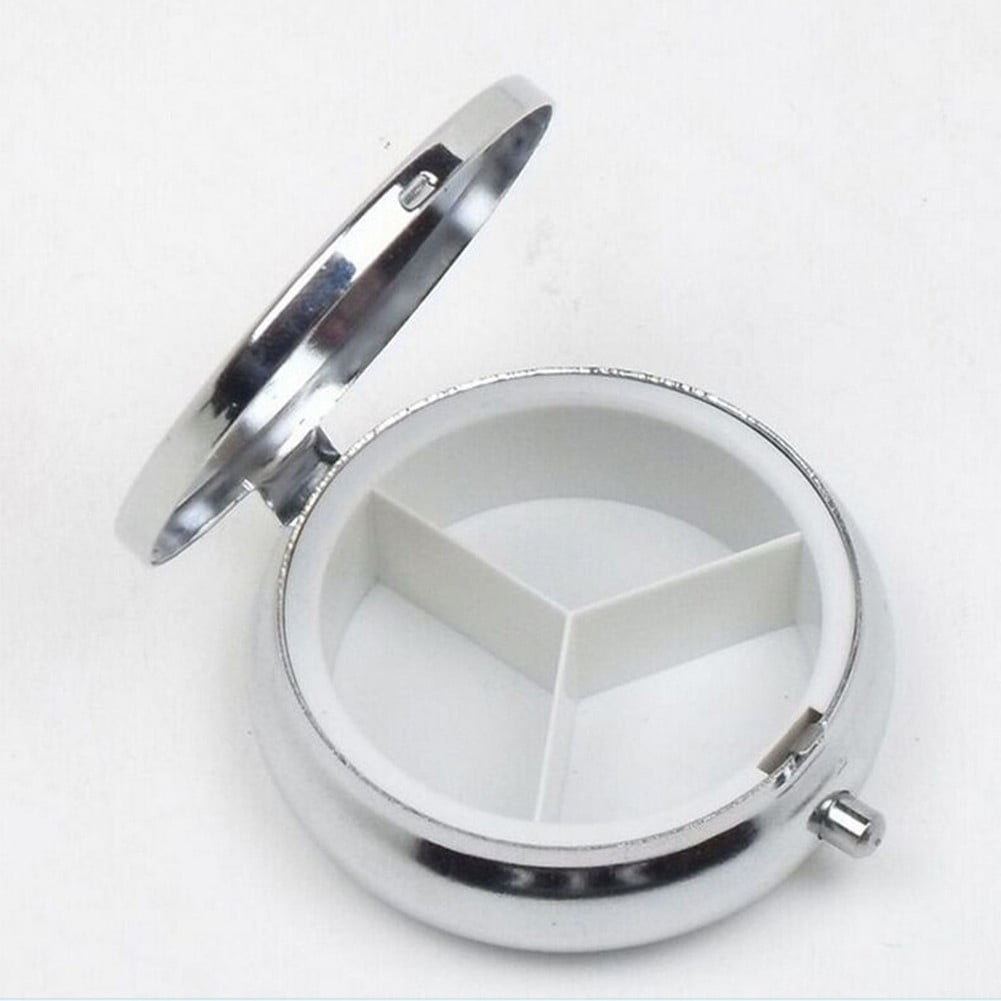 1Pcs small metal round rectangular silver tablet pill box container ...