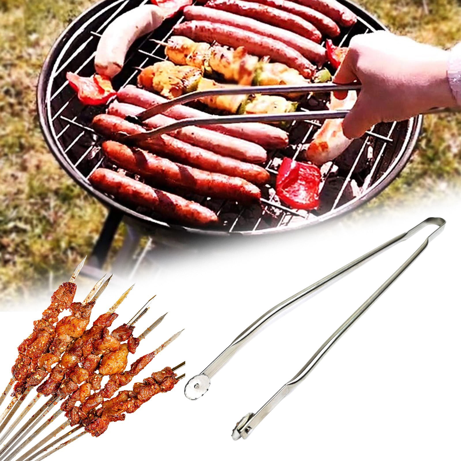 1Piece Bbq Sausage Turning Tongs for Outdoor，Multipurpose Stainless ...