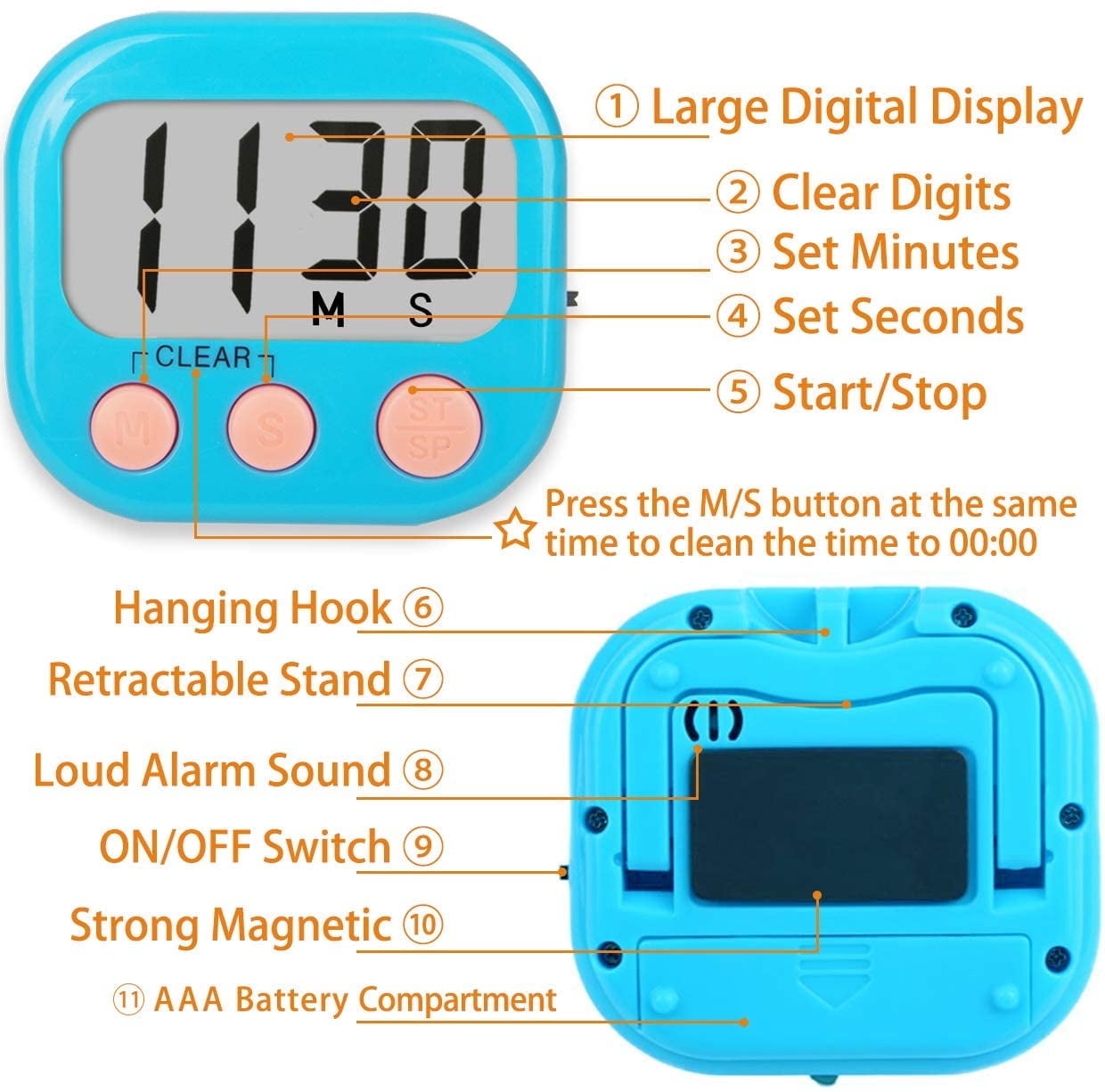 1Piece Multi-Function Electronic Timer, Kitchen Timer, Stopwatch Count Up and Down,Management ...