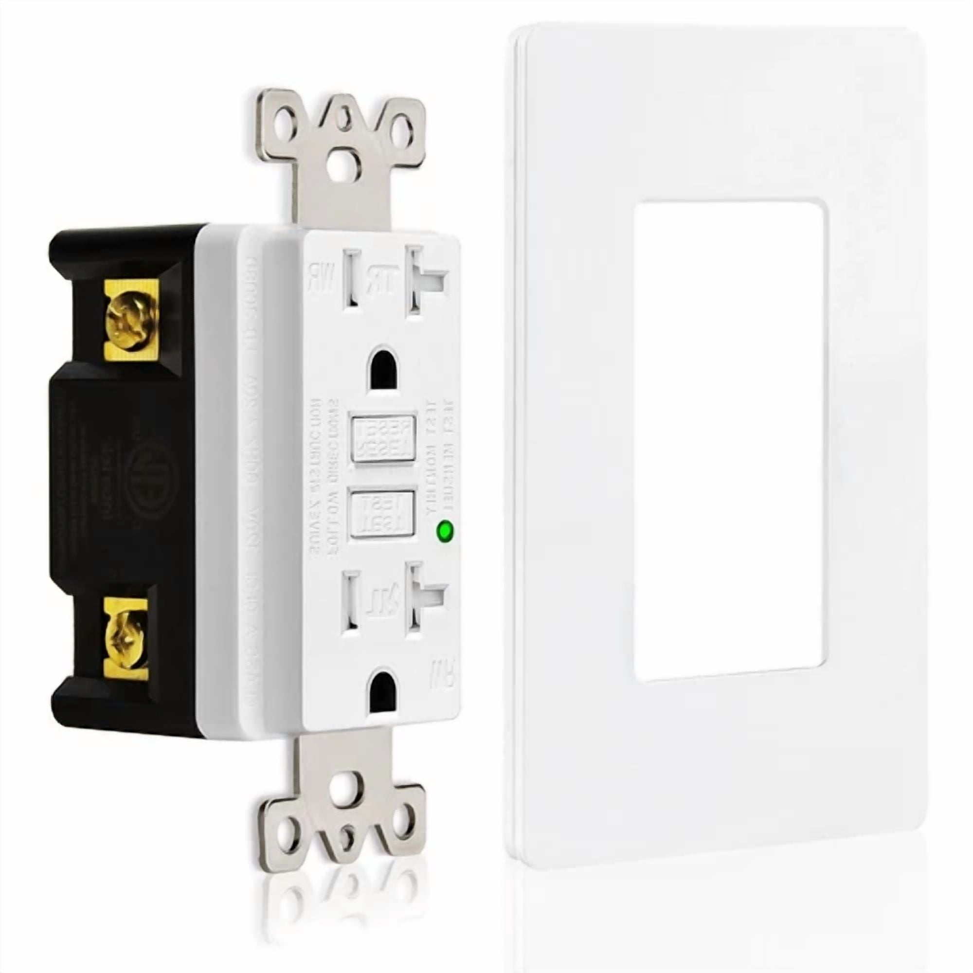 1Pk 20 Amp Gfi Gfci Receptacle Tr Wr W/ Plate Wall Outlet Socket Dual ...