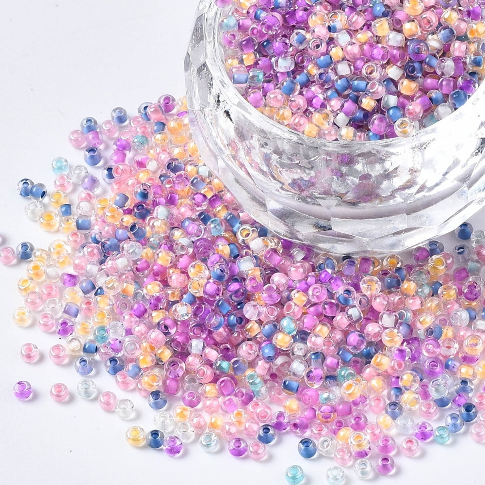 1Pound Glass Seed Beads Round Hole Transparent Inside Colours Rainbow ...