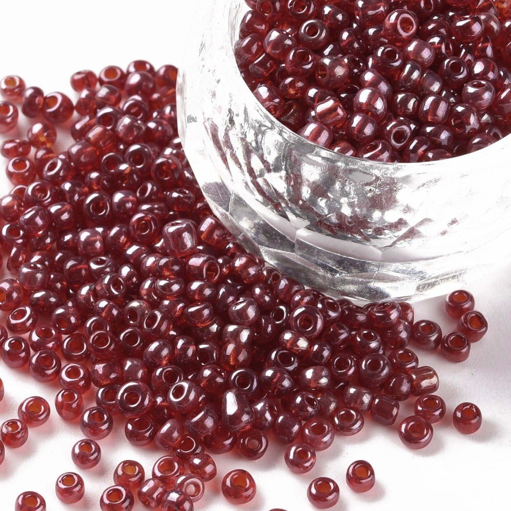 1Pound Glass Seed Beads Trans. Colours Lustered Round Crimson 3mm Hole ...