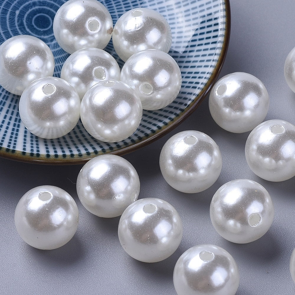 1Pound Imitation Pearl Acrylic Beads Dyed Round White 4x3.5mm Hole: 1mm ...