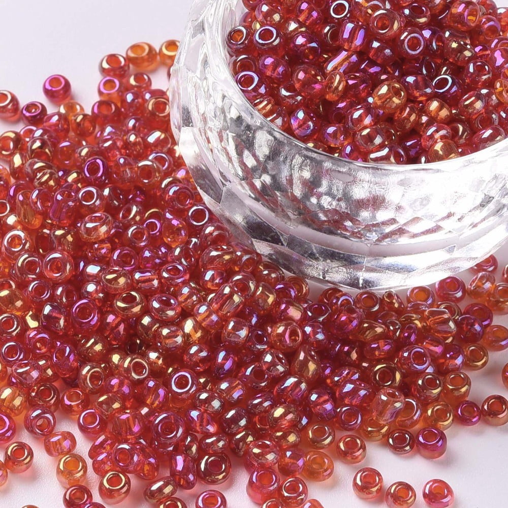 1Pound Round Glass Seed Beads Transparent Colours Rainbow Round Red 8/0 ...