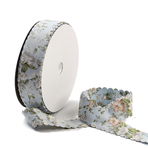 1Roll 20 Yards Flower Printed Polyester Ribbon Double Wavy Edged Ribbon ...