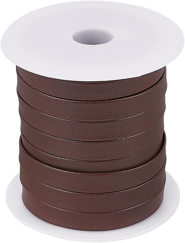 1Roll 22.5 Yards Coconut Brown Flat PU Leather Strips 10mm Leather Trimming Tape Double Sided ...