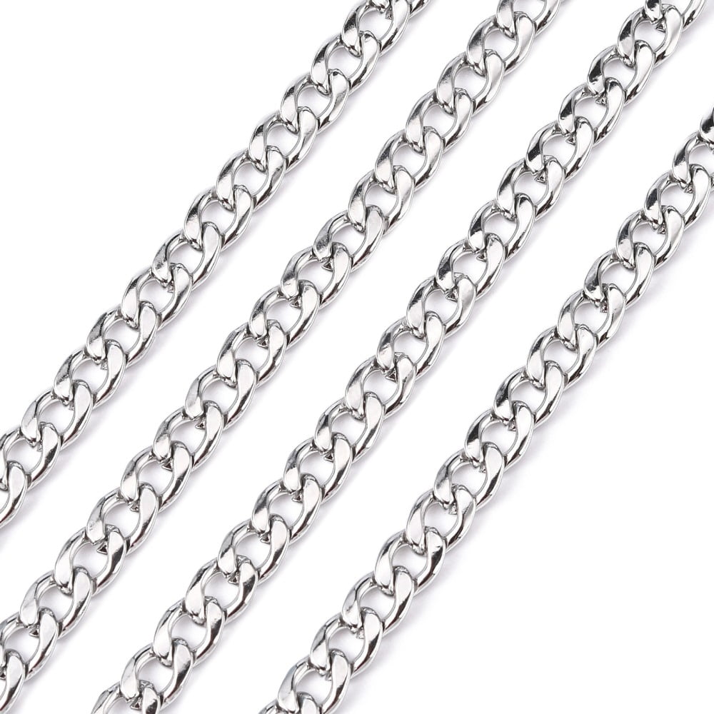 1Roll 304 Stainless Steel Cuban Link Chains Chunky Curb Chains Unwelded ...