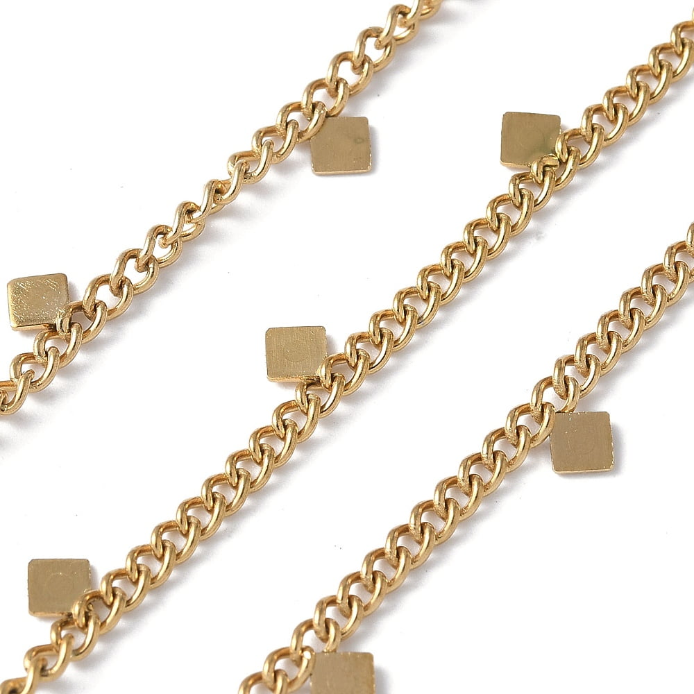 1Roll 304 Stainless Steel Curb Chains with Rhombus Charms Soldered with ...