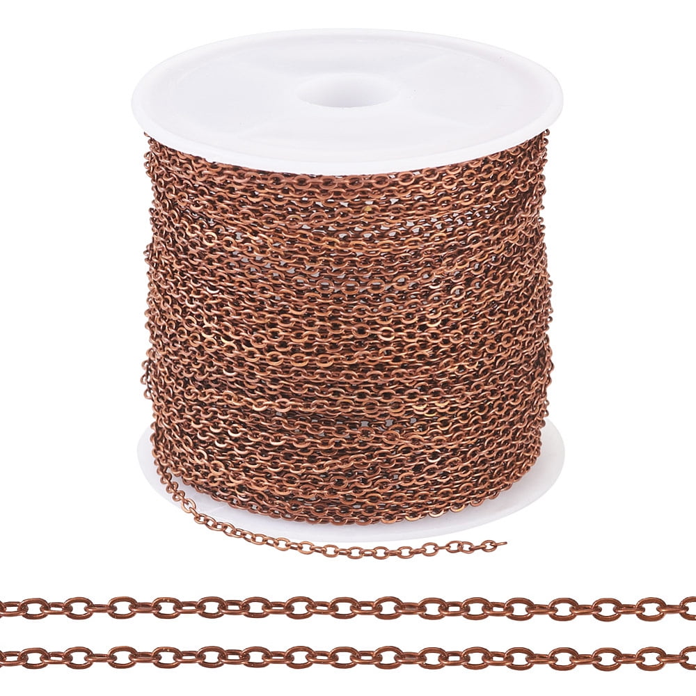 1Roll Brass Coated Iron Flat Cable Chains Soldered with Spool Flat Oval ...