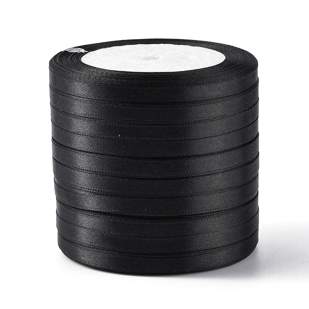1Roll Garment Accessories 1/4 inch(6mm) Satin Ribbon Black 25yards/roll ...