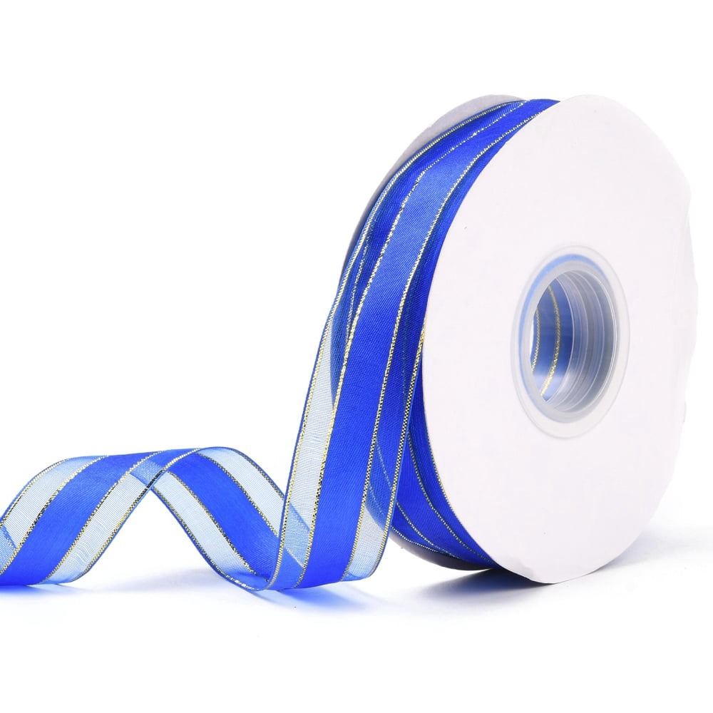 1Roll Solid Color Organza Ribbons Golden Wired Edge Ribbon Gift Packing ...