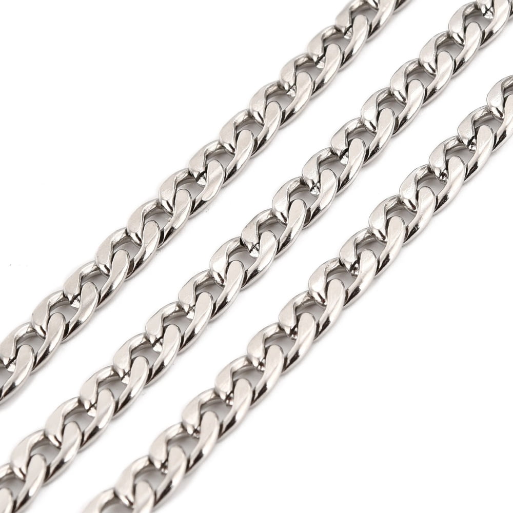 1Roll Tarnish Resistant 304 Stainless Steel Cuban Link Chains Unwelded ...
