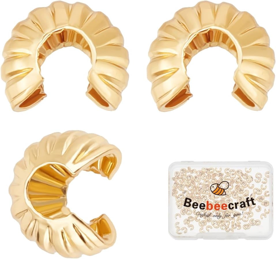 1Set 1 Box 200Pcs Crimp Bead Covers 4mm Real 24K Gold Plated Brass Open ...