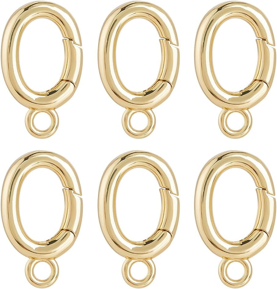 1Set 1 Box 6Pcs Spring Oval Rings Jewelry Spring Clasp Real 18K Gold ...