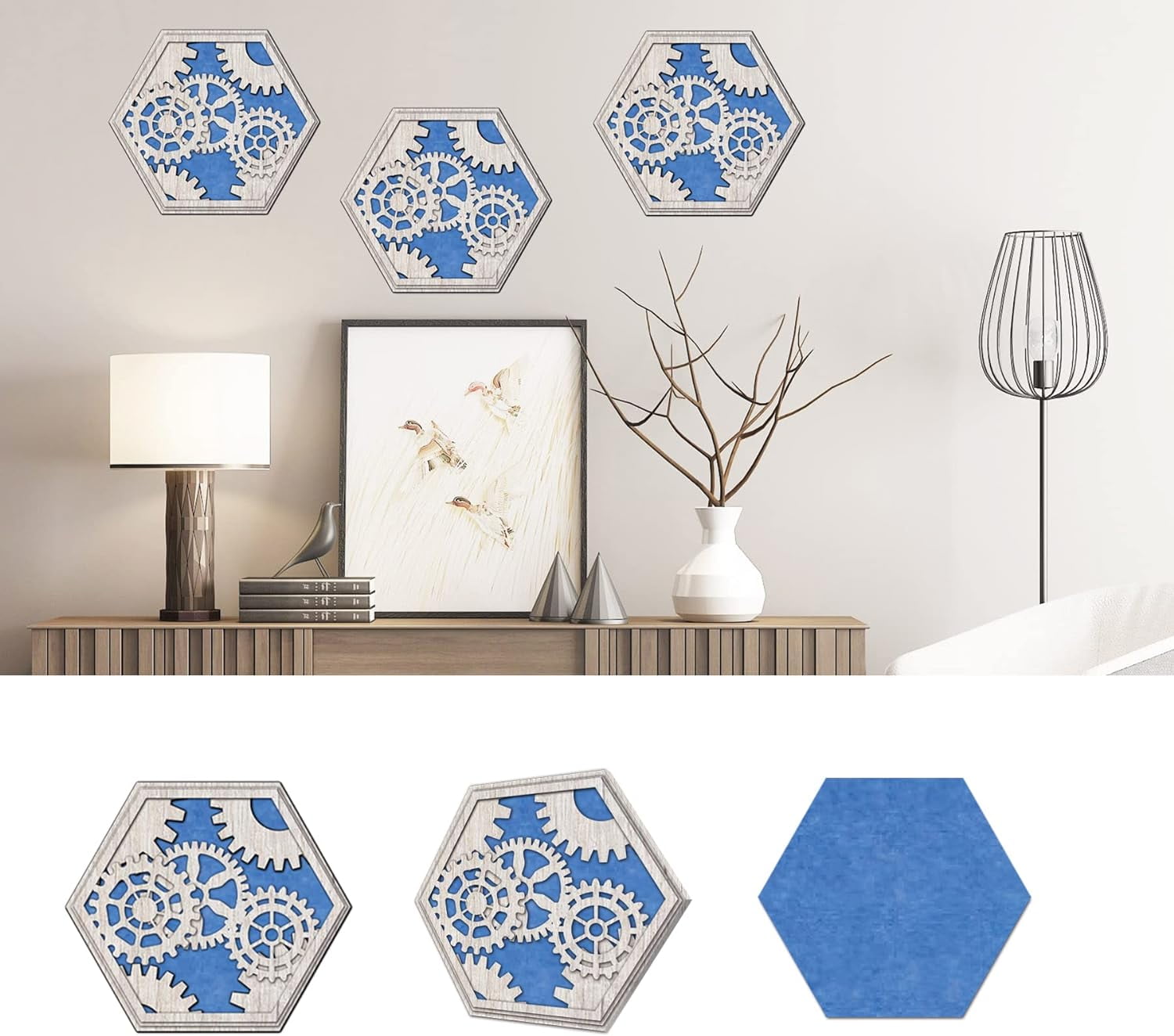 1Set 1 Pc Art Acoustic Panels Gears Cutout Blue Felt Wooden Soundproof ...