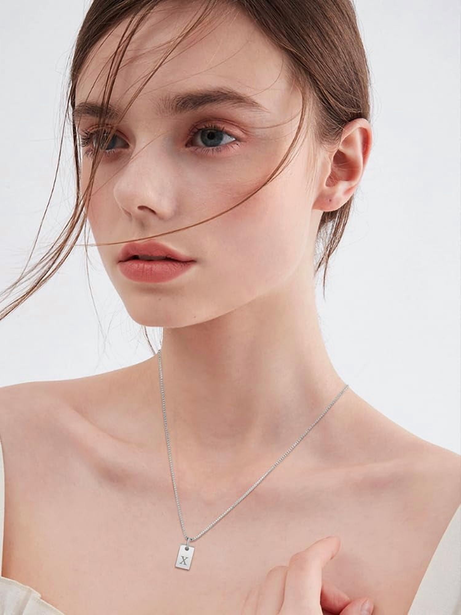 1Set 1 Pcs Rectangle Initial Letter Pendant Necklaces Stainless Steel ...