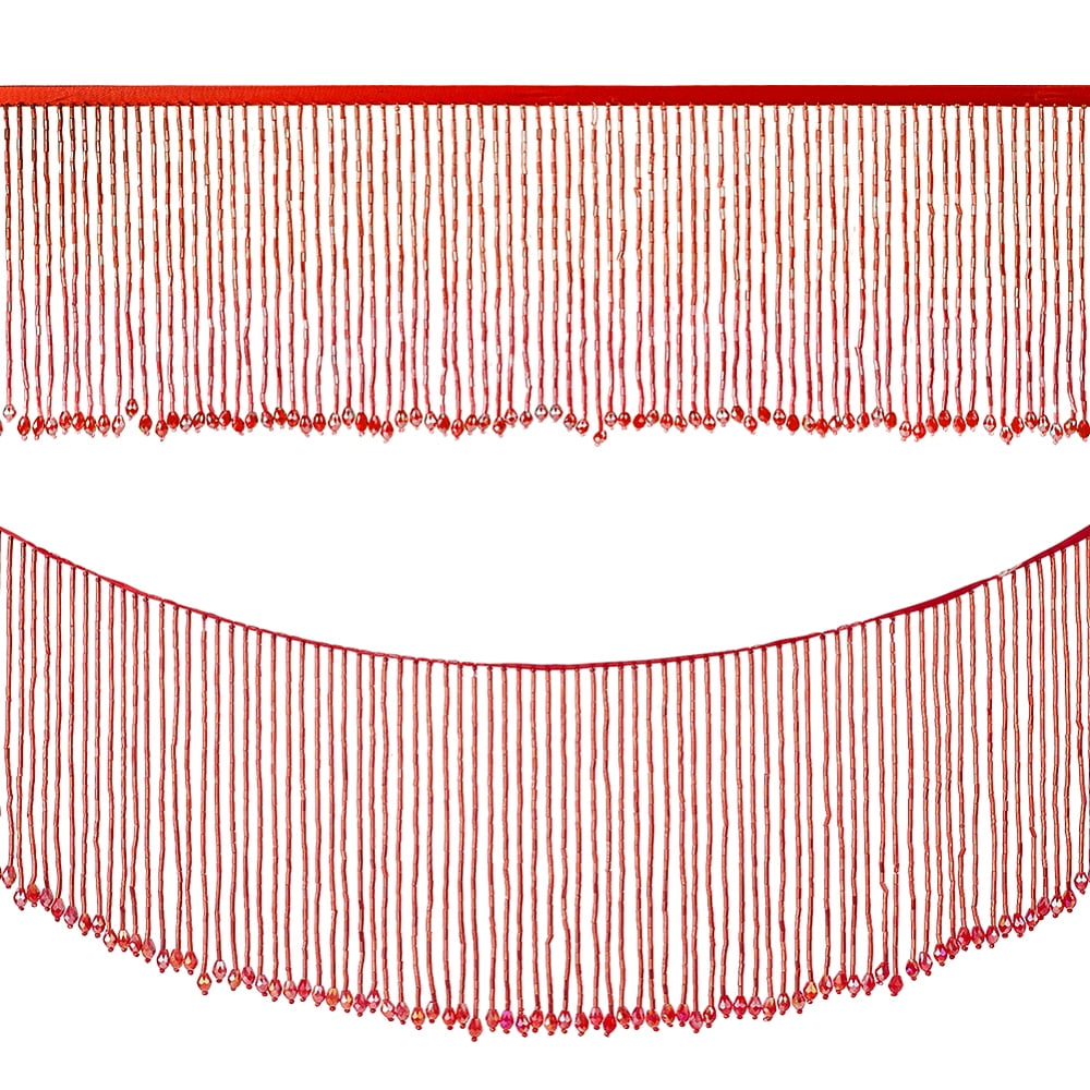 1Set 1 Yard Polyester Lace Ribbon with Glass Beads Tassel for Sewing ...