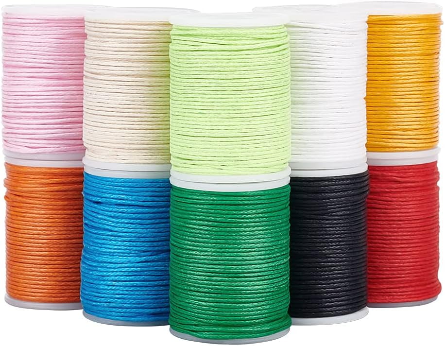 1Set 10 Rolls 10 Colors Waxed Cotton Cords Round Mixed Color 1mm 10m ...