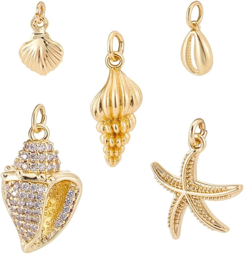 1Set 10Pcs 5 Styles Brass Charms Long-Lasting Plated with Jump Ring ...