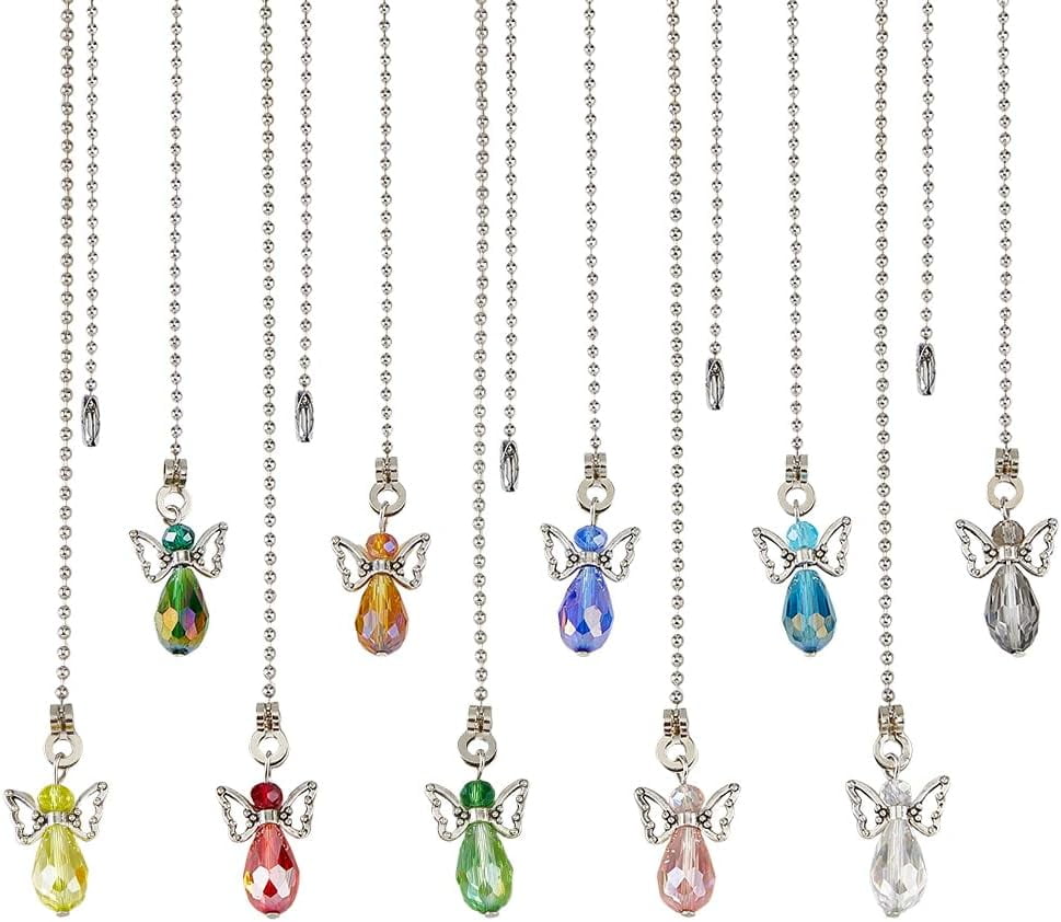 1Set 10Pcs Angel Wing Faceted Glass Ceiling Fan Pull Chain Extenders 13 ...