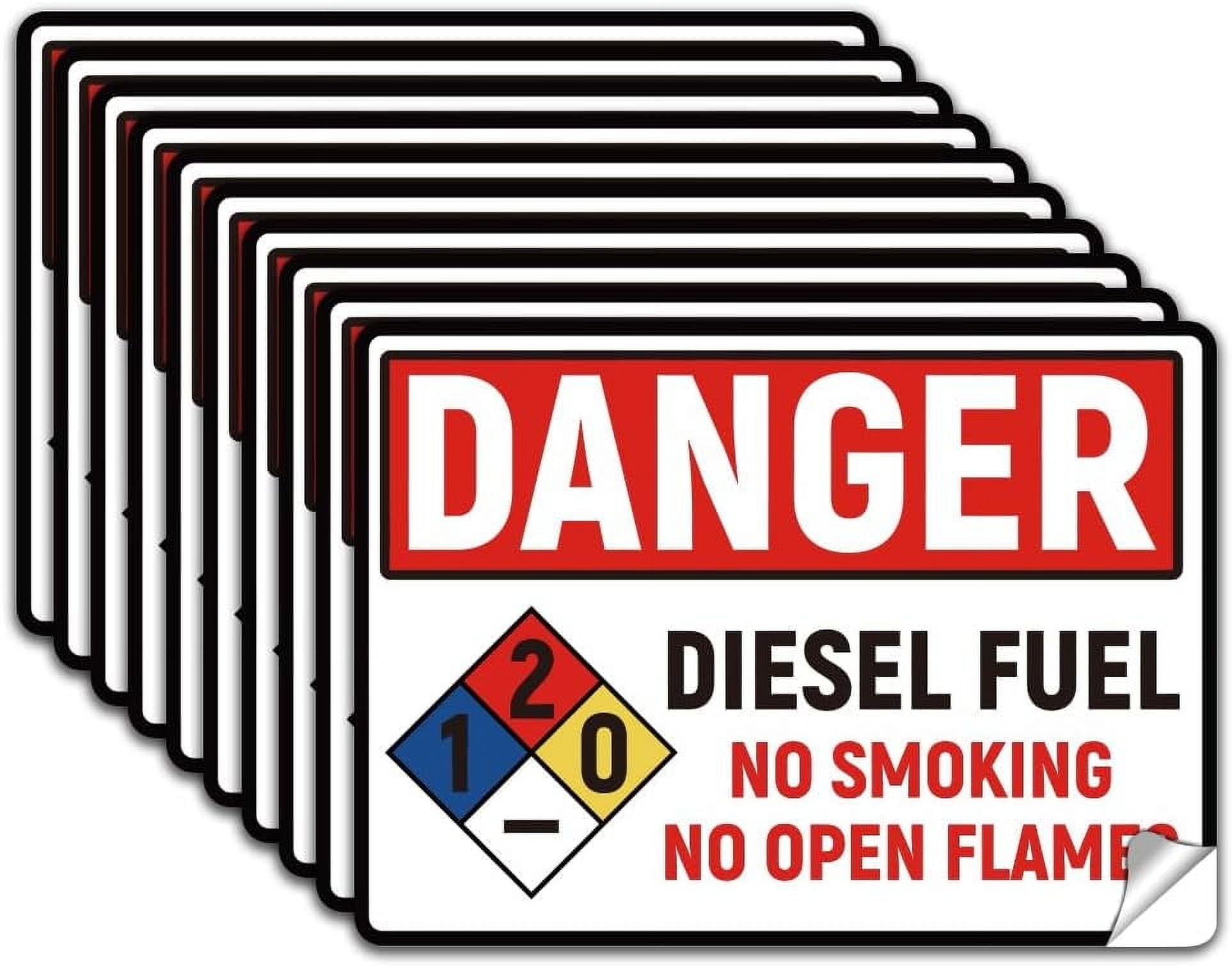 1Set 10Pcs Danger Diesel Fuel Sign Stickers PVC No smoking No Open ...