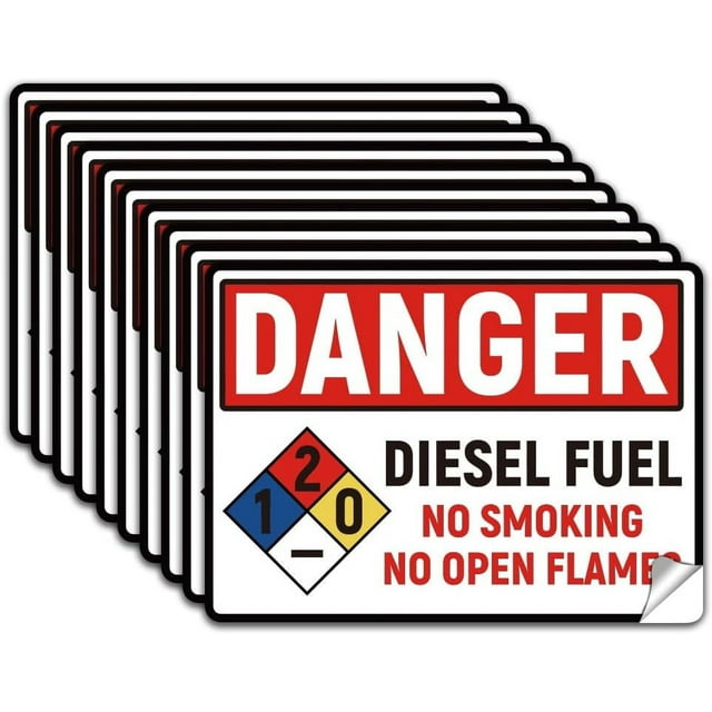 1Set 10Pcs Danger Diesel Fuel Sign Stickers PVC No smoking No Open ...