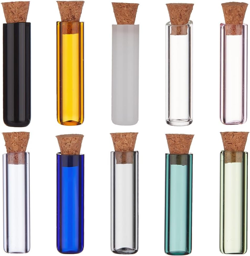 1Set 10pcs Tube Glass Cork Bottles 10 Colors Mini Glass Bottles Cute ...
