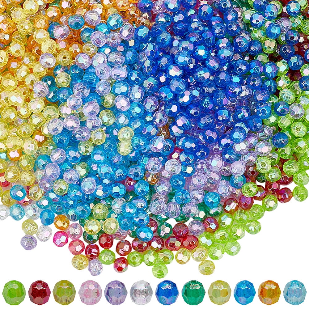 1Set 12 Colors Eco-Friendly Transparent Acrylic Beads Faceted Round AB ...