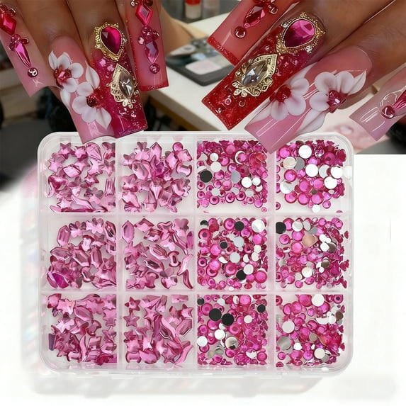 1Set 12 Grids Flat Back Nails Box Resin Nails Rhinestones for Creative ...