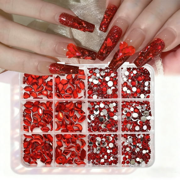1Set 12 Grids Flat Back Nails Box Resin Nails Rhinestones for Creative ...