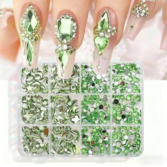 1Set 12 Grids Flat Back Nails Box Resin Nails Rhinestones for Creative ...