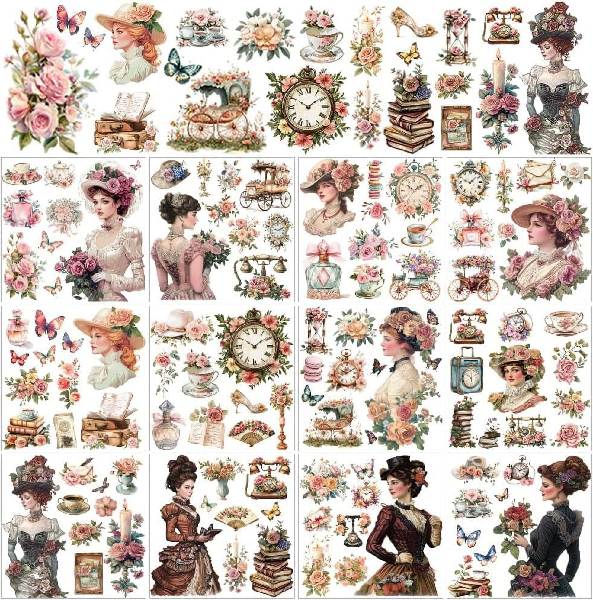1Set 12 Sheets Victorian Lady Rub on Transfer Stickers Vintage Lady ...