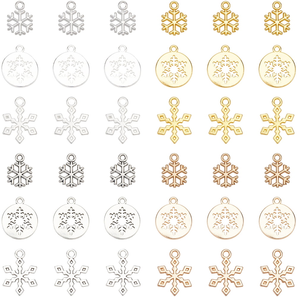 1Set 120Pcs 12 Styles Alloy Pendants Snowflake Mixed Color 14~17.5x10.8 ...