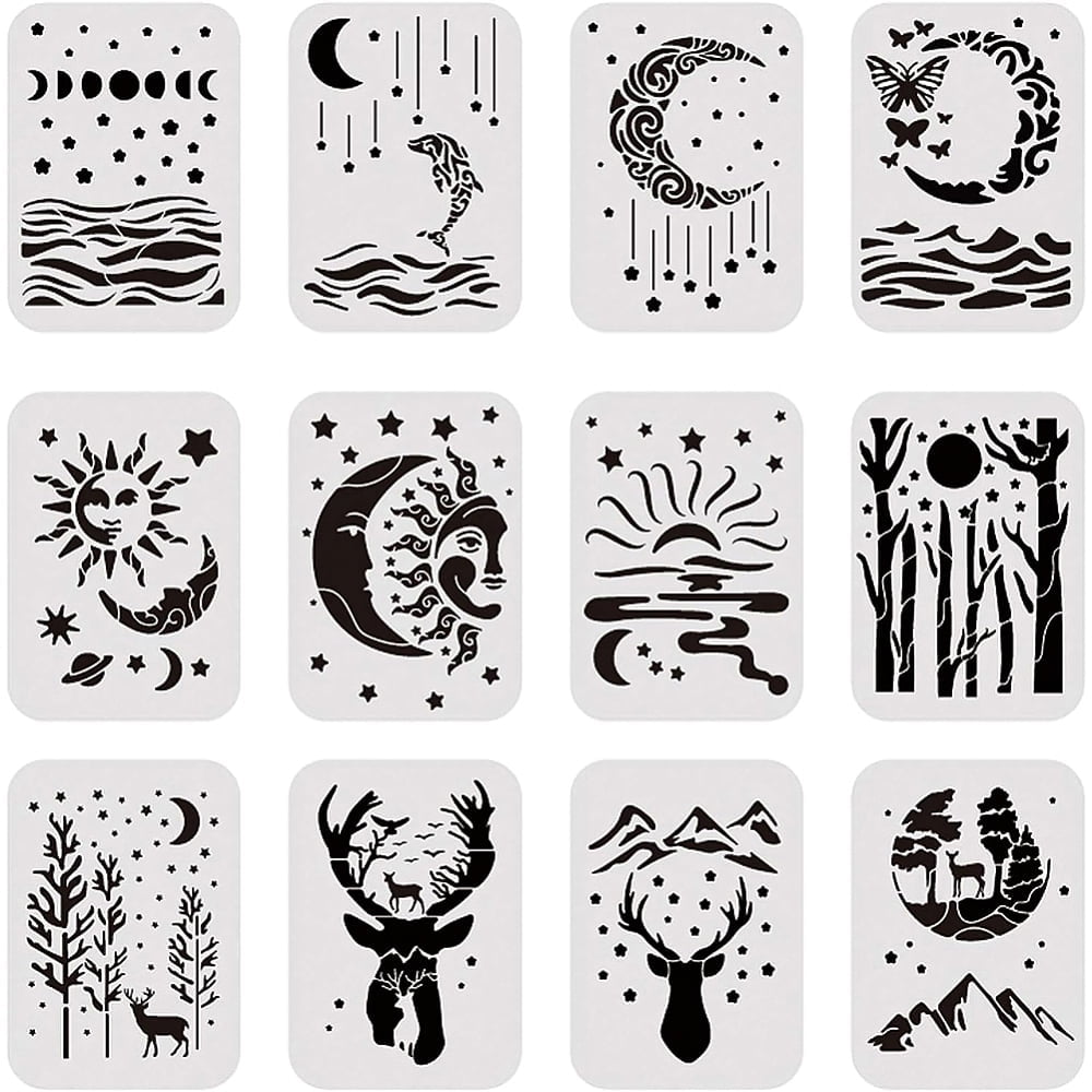 1Set 12PCS 8x12 Inches Moon Star Elk Pattern Template Stencil River ...