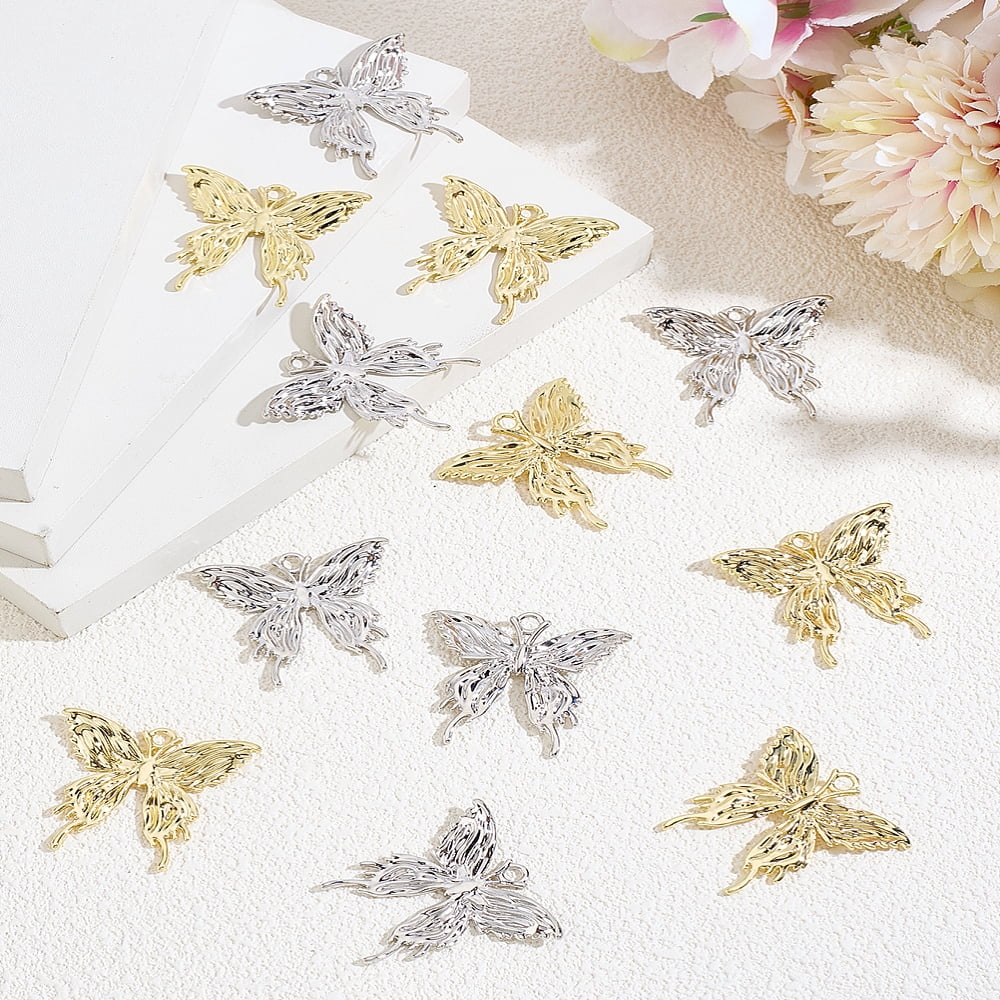 1Set 12Pcs 2 Colors Rack Plating Alloy Pendants Butterfly Platinum ...