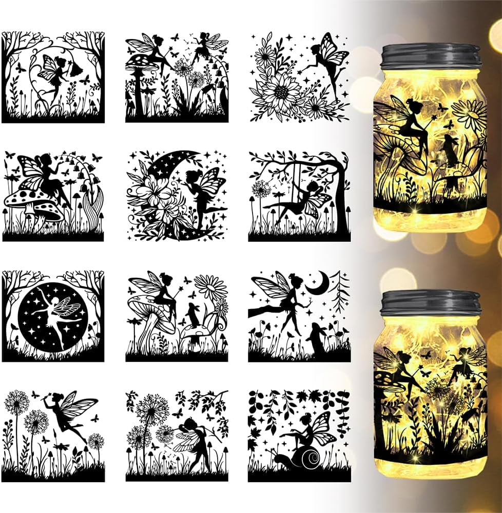 1Set 12Pcs Fairy Silhouette Jar Cutouts Dandelion Plastic Silhouette ...